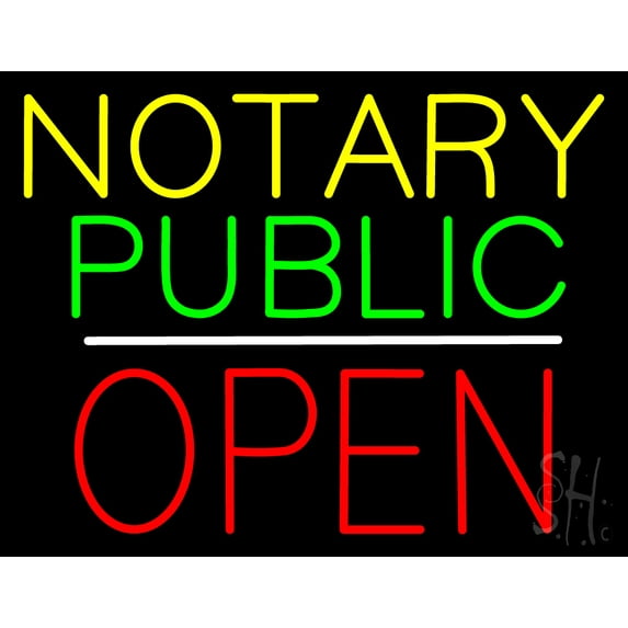 Yellow Green Notary Public White Line Block Open LED Neon Sign 24 x 31 ...