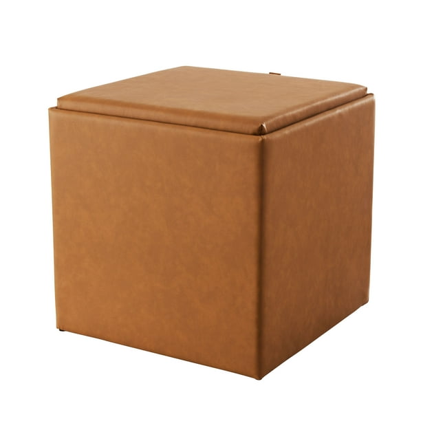 Mainstays Large Cube Storage Ottoman Camel Faux Leather