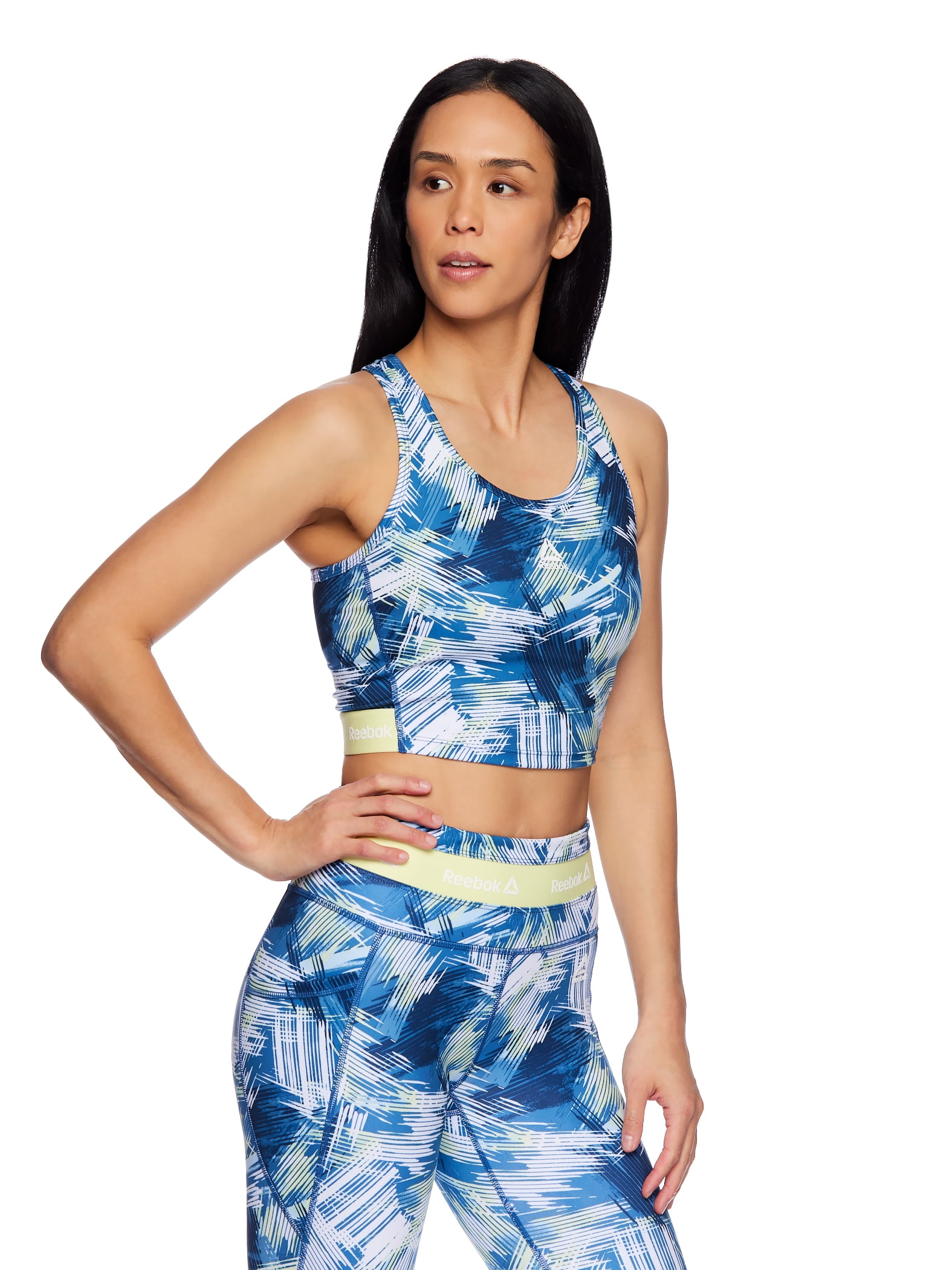 Reebok Women's Printed Medium Impact Cropped Bra Tank With Removable ...
