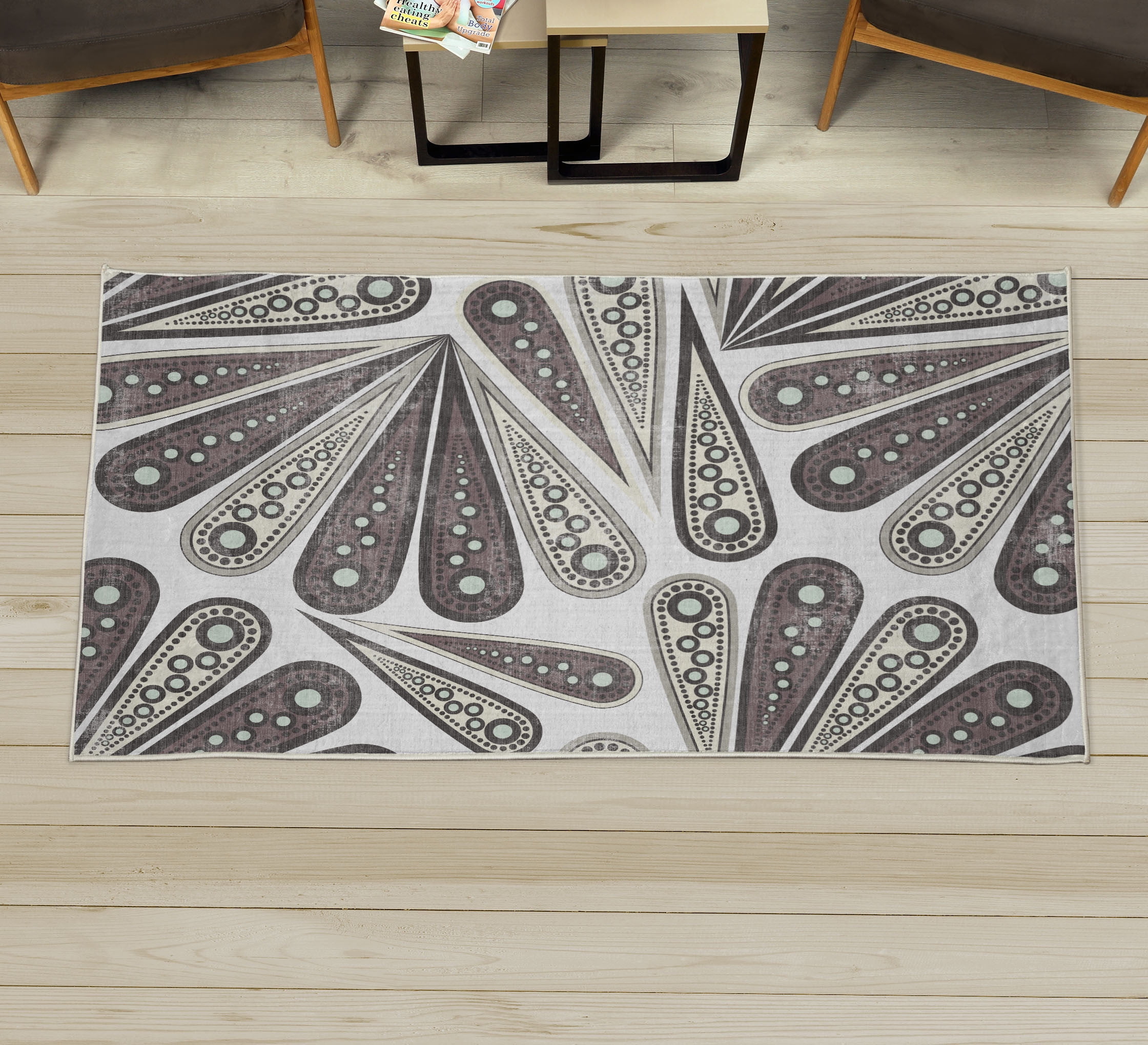 Abstract Decorative Rug, Contemporary Shapes Polka Dots Geometric Curvy ...