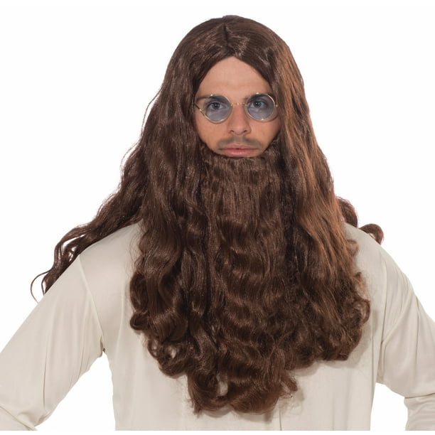 Hippie Love Guru Wig & Beard Set Biblical Jesus Brown Adult Costume ...