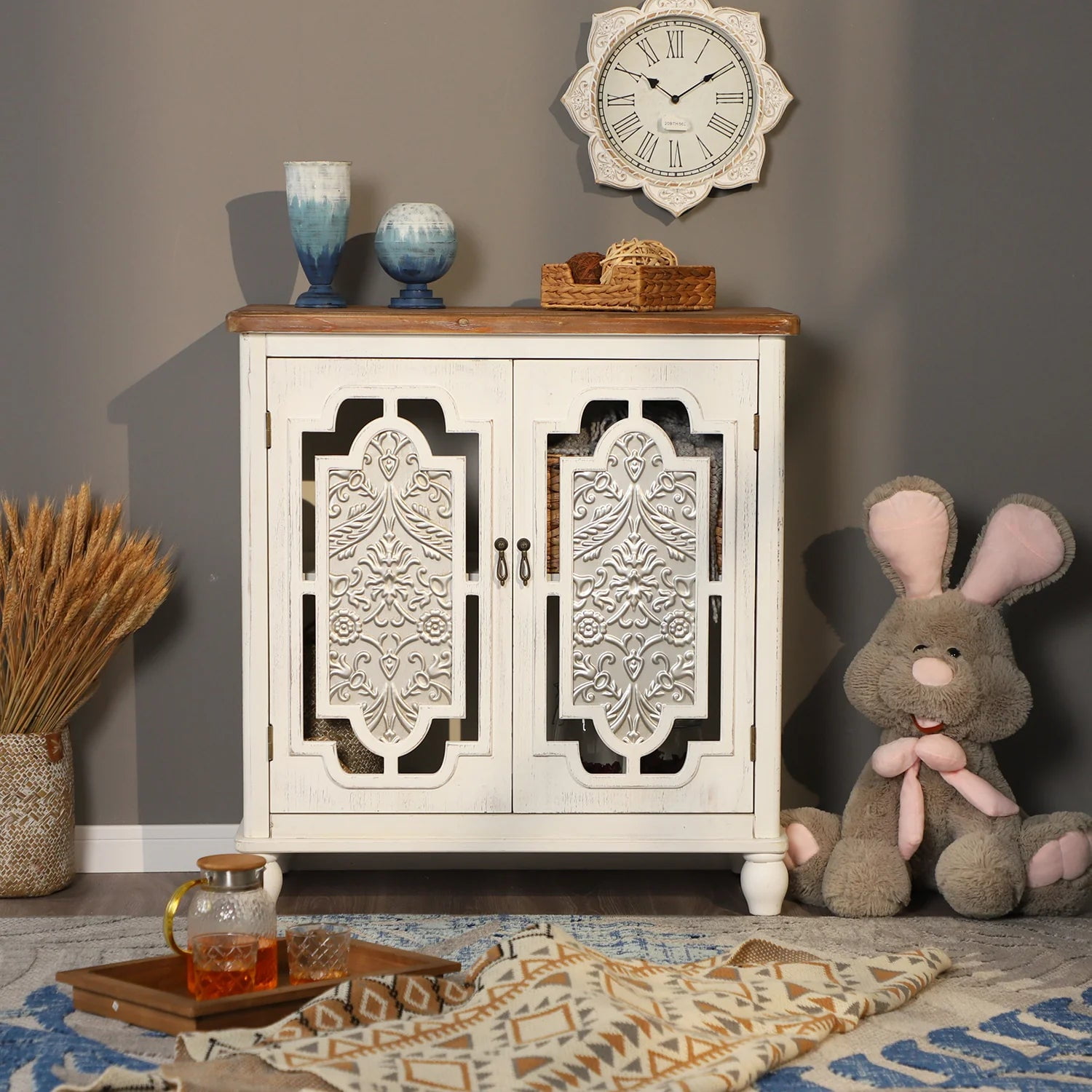 Sophia & William 2-Door Accent Storage Distressed Cabinet with Wood ...
