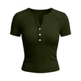 Asxite Womens Tops Short Sleeve Trendy Solid Color Small V Neck Button ...