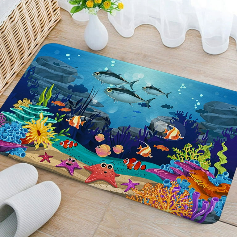 Ocean Bathroom Rugs Underwater Sea Tropical Fish Bath Mat with Under The Sea Tropical Turtle Blue Ocean Fish Bathroom Accessories Shower Mat Kitchen