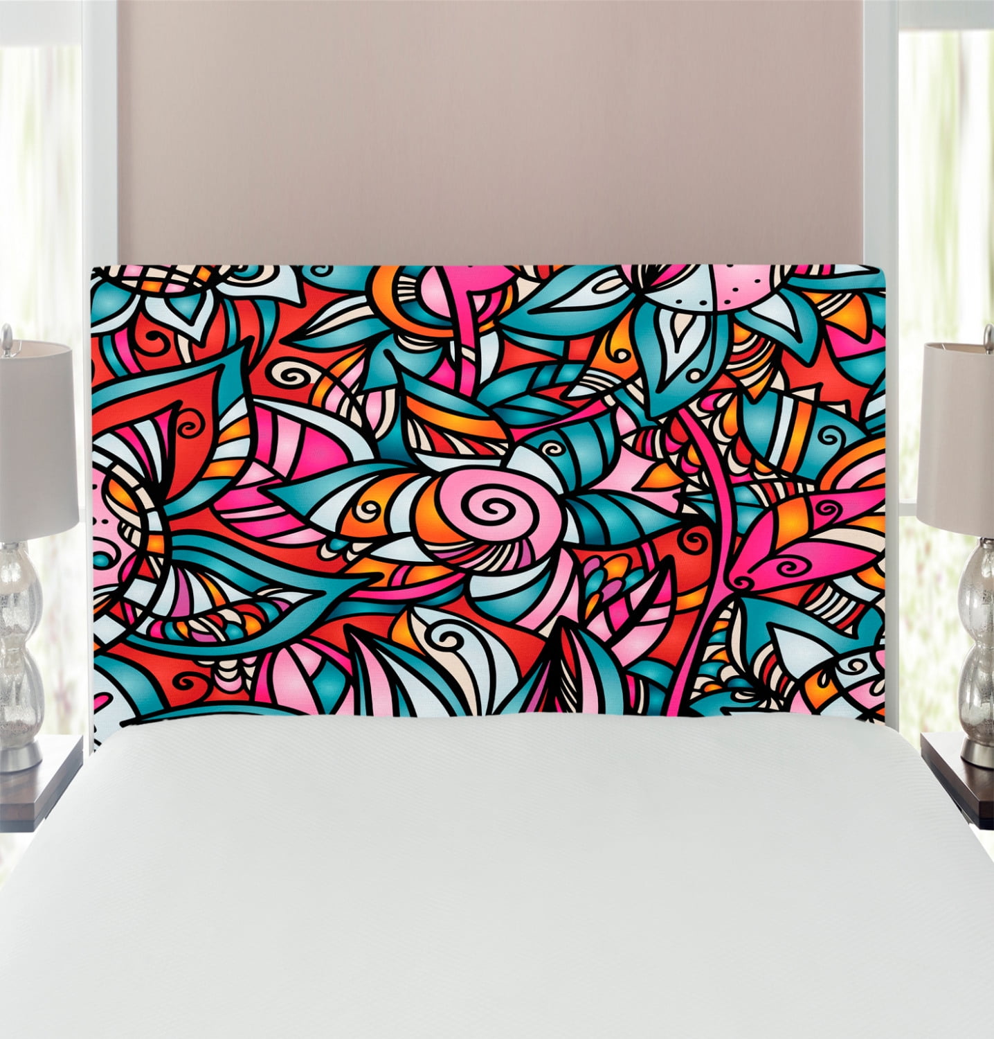 Abstract Headboard, Colorful Florals Sunflower Mosaic Curl Ornaments ...