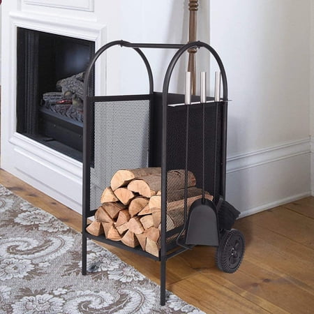 Firewood Rack Log Cart with Large Wheels, Firewood Mover with 3 ...