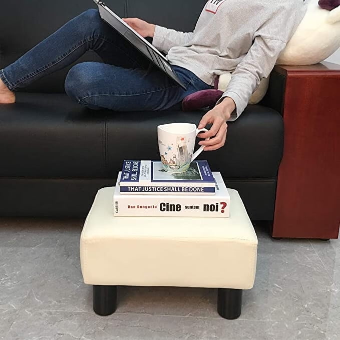 Touch-Rich 16" Small Footstool PU Leather Ottoman Footrest Modern Home ...