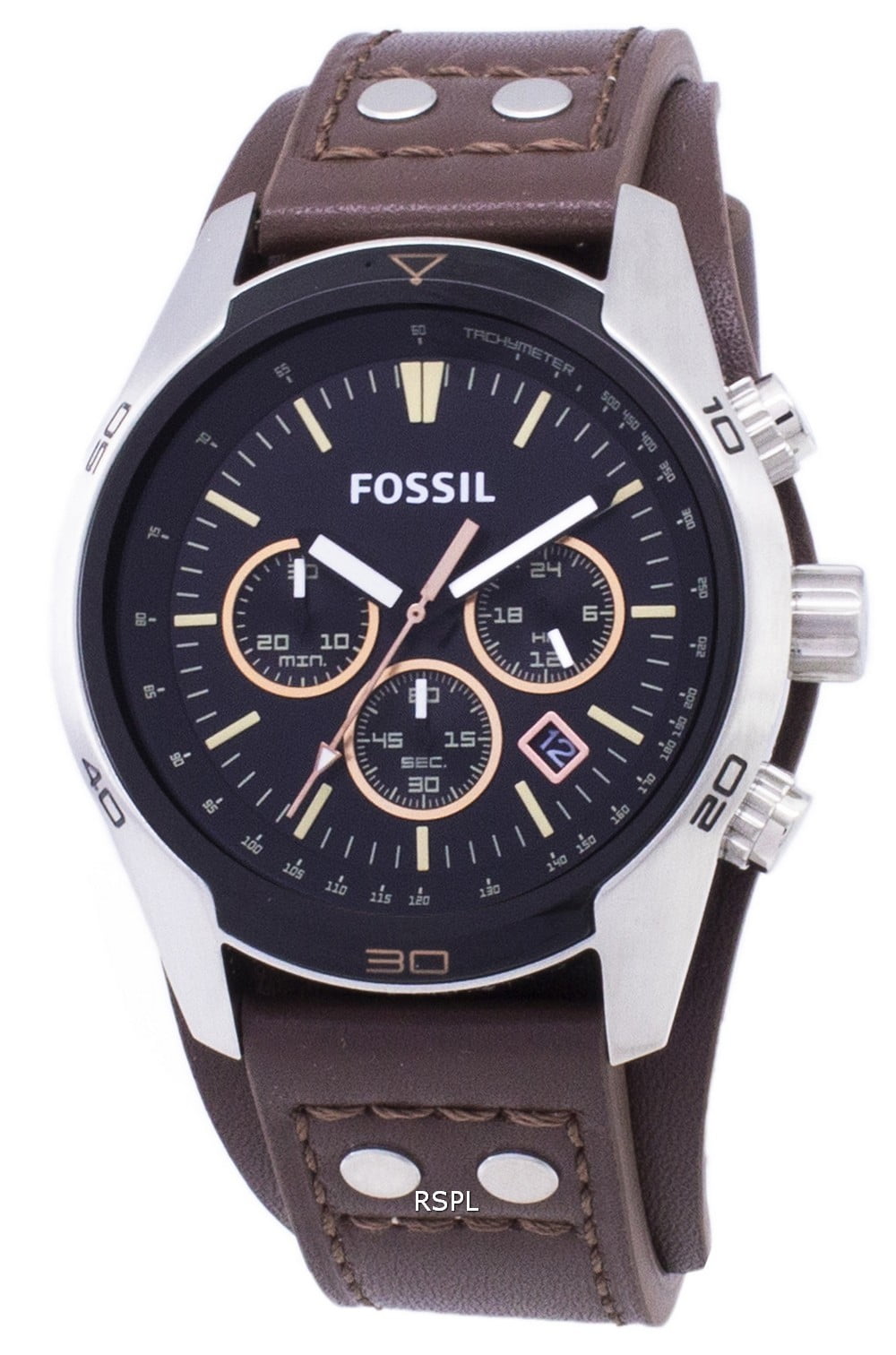 Fossil Coachman Chronograph Black Dial Brown Leather CH2891 Men's Watch ...