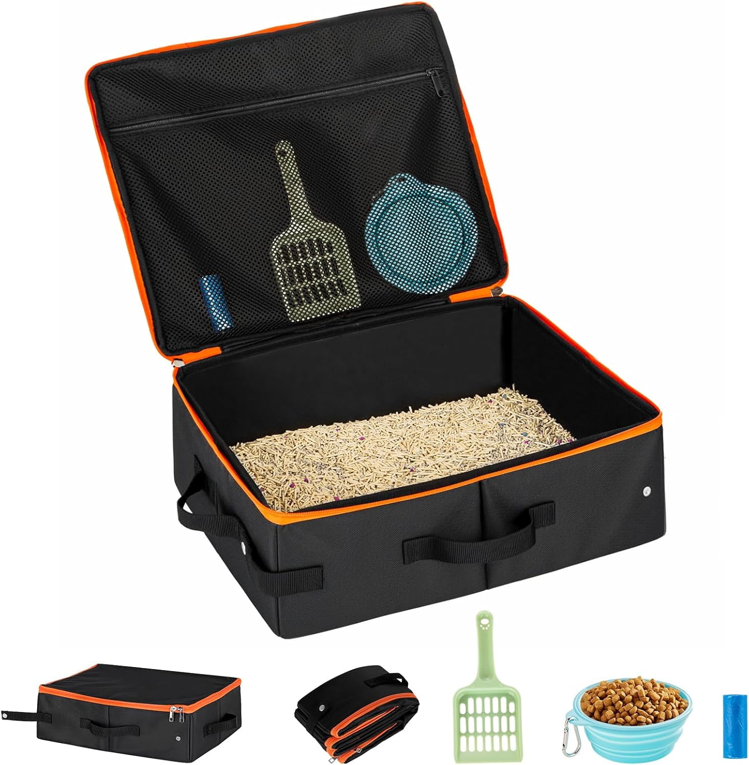 TRAHOO-Cat Enclosed Travel Litter Box Kit with Lid Odorless Dustless ...