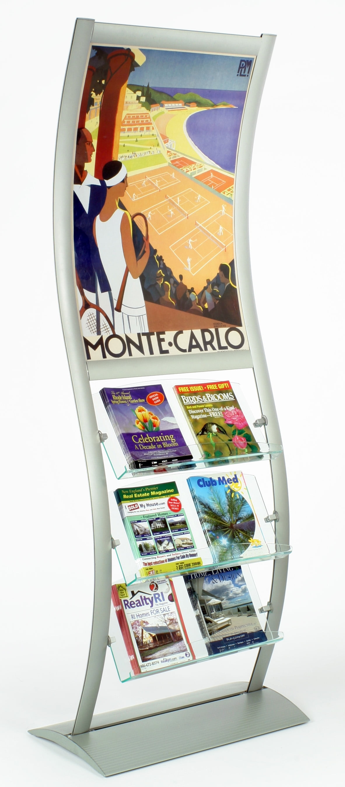 Displays2go Curved Literature Stand, Aluminum, Acrylic, Floor Standing ...