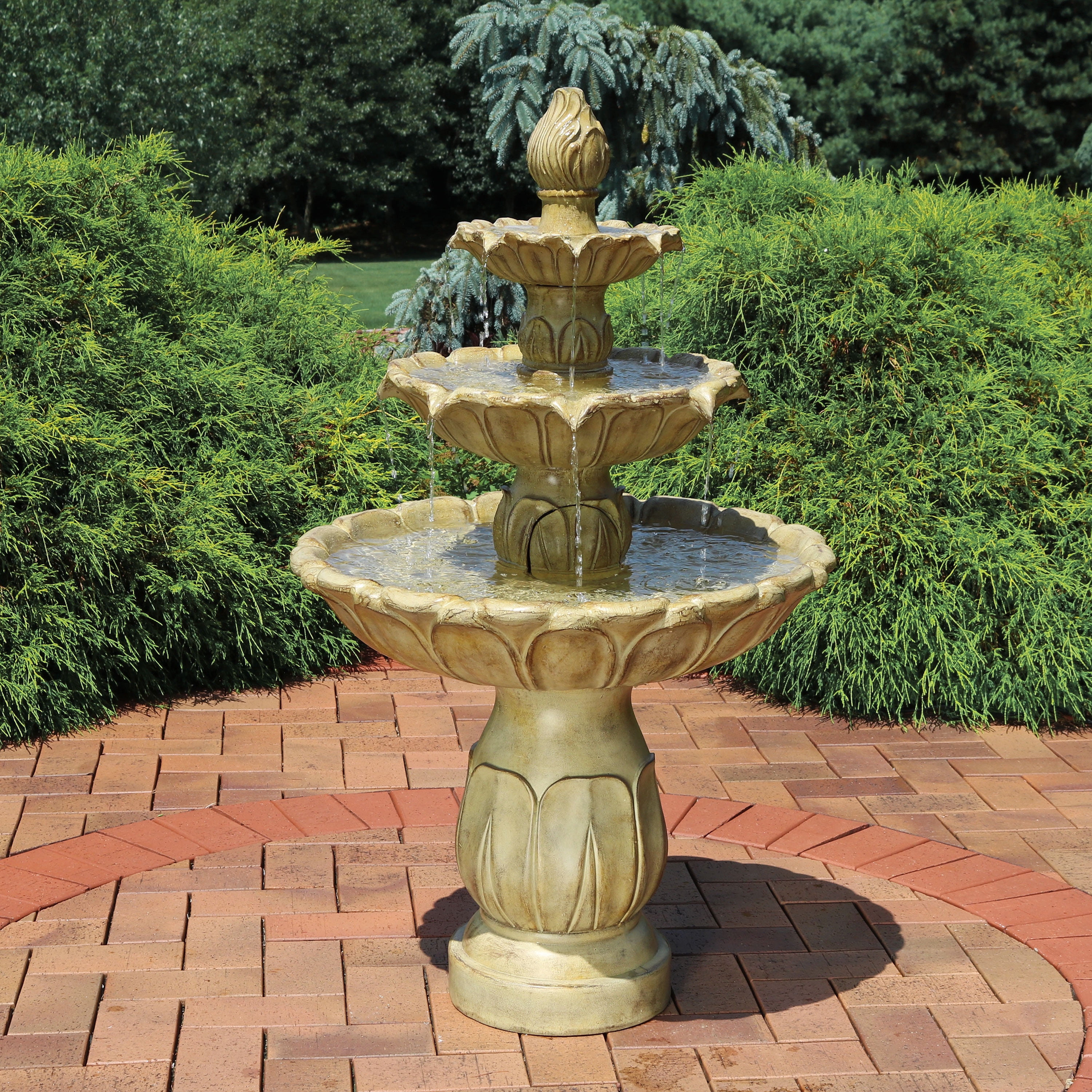 Sunnydaze 3-tier Classic Tulip Outdoor Water Fountain 46" Garden Stone ...