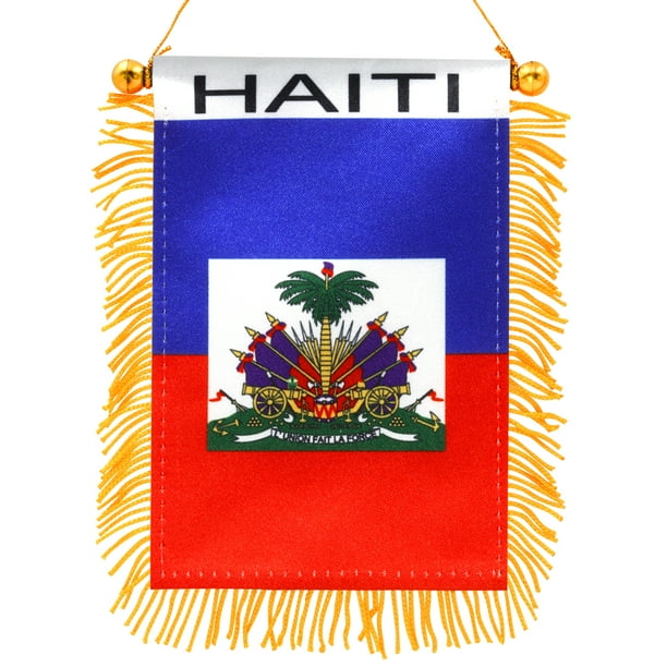 Anley 4 in x 6 in Haiti Window Hanging Flag Fringed Haitian Mini Banne ...