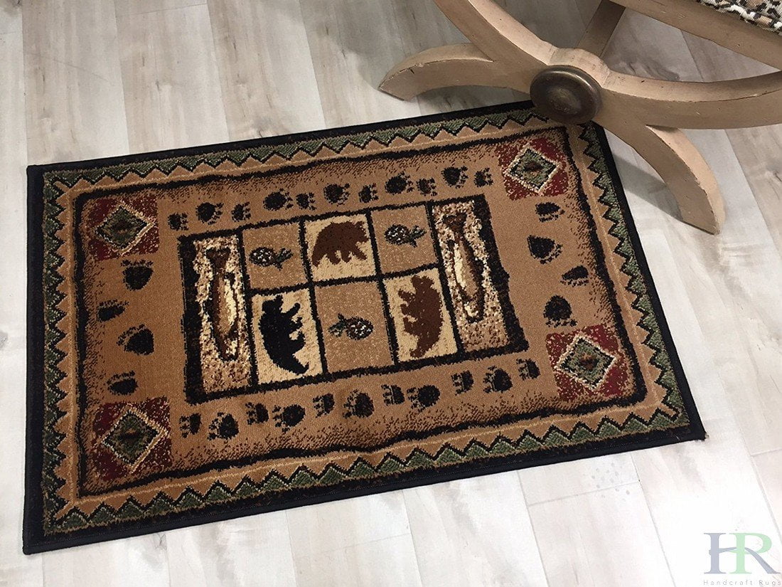 Lodge, Cabin Nature and Animals Area Rug - Geometric Design Cabin Area ...