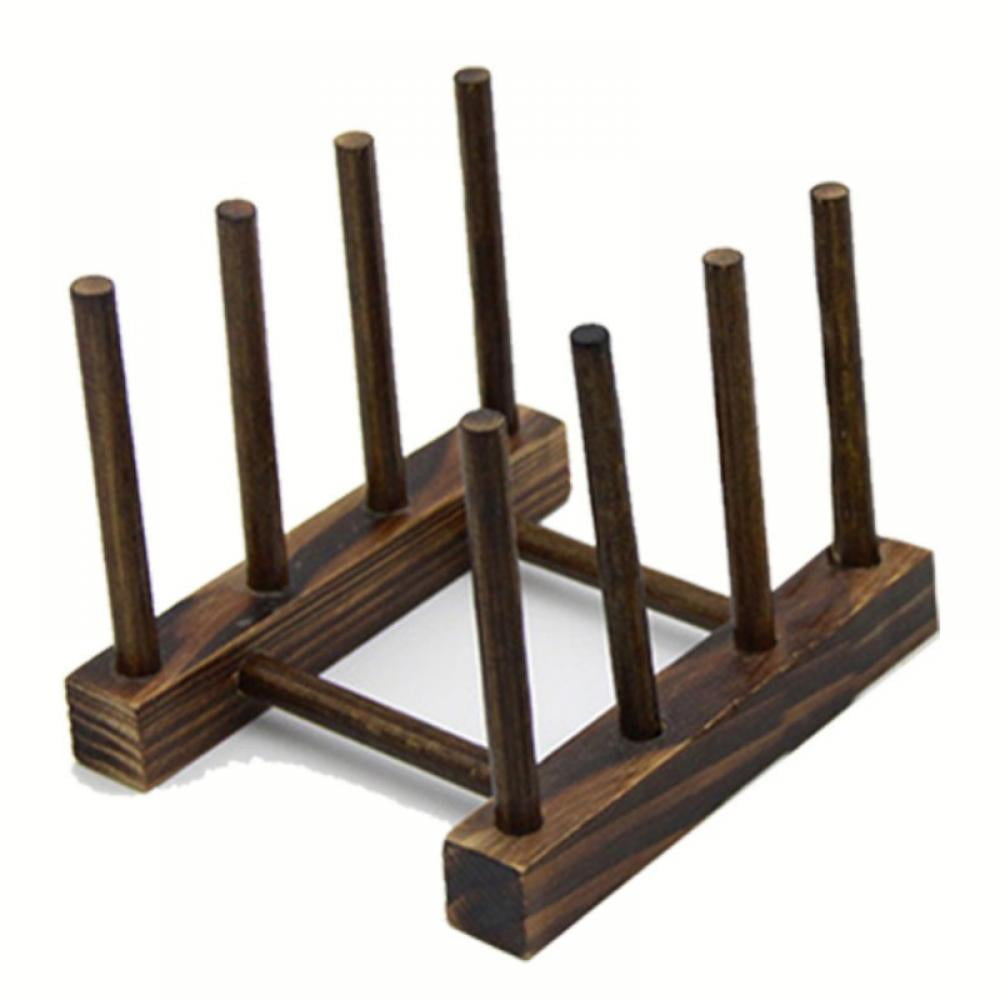 Bamboo Wooden Dish Rack - Plate Rack Stand Pot Lid Holder, Kitchen ...