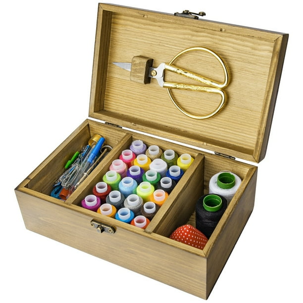 Sewing Kit with Wooden Box, Complete Hand Sewing Kit, Needle Threader ...
