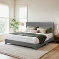 Einfach Full Size Grey Fabric Upholstered Bed Frame with Adjustable ...