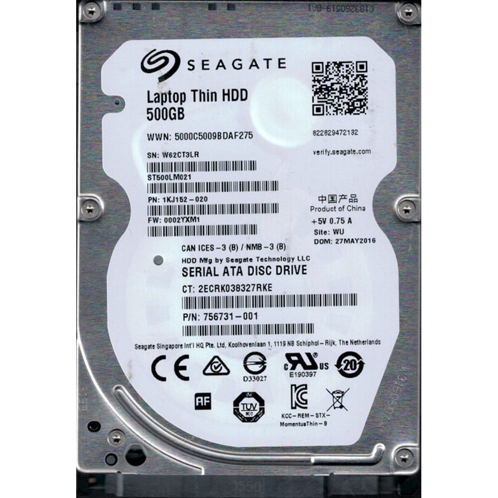 ST500LM021 P/N: 1KJ152-020 F/W: 0002YXM1 WU W62 Seagate 500GB Laptop ...