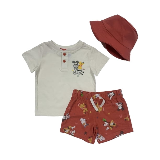 Disney Infant Boys Red Mickey Mouse Short Set, 3 Piece, Sizes 12-24 ...