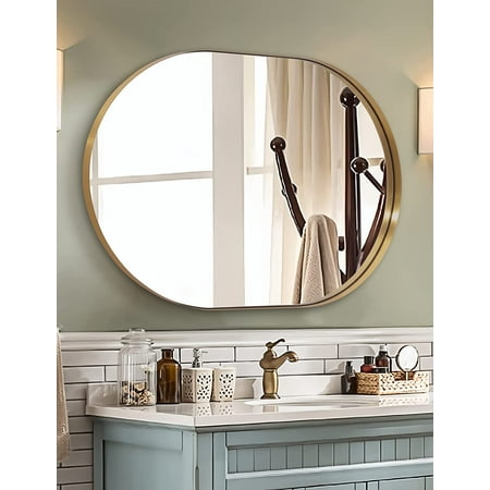 Diayung Oval Gold Mirror, 20x33’’ Oval Brass Mirror Stainless Steel ...