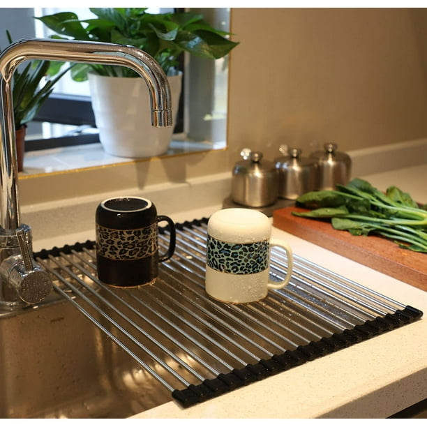 AMZALIBA Roll up Over The Sink Dish Drying Rack Folding Dish Drying ...