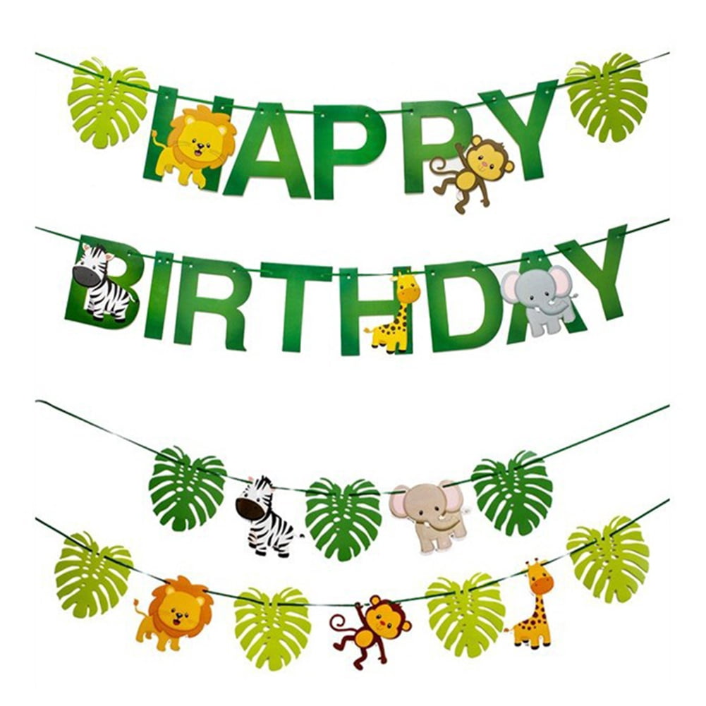5m Cartoon Jungle Animals Leaves Happy Birthday Banner Festival Party ...
