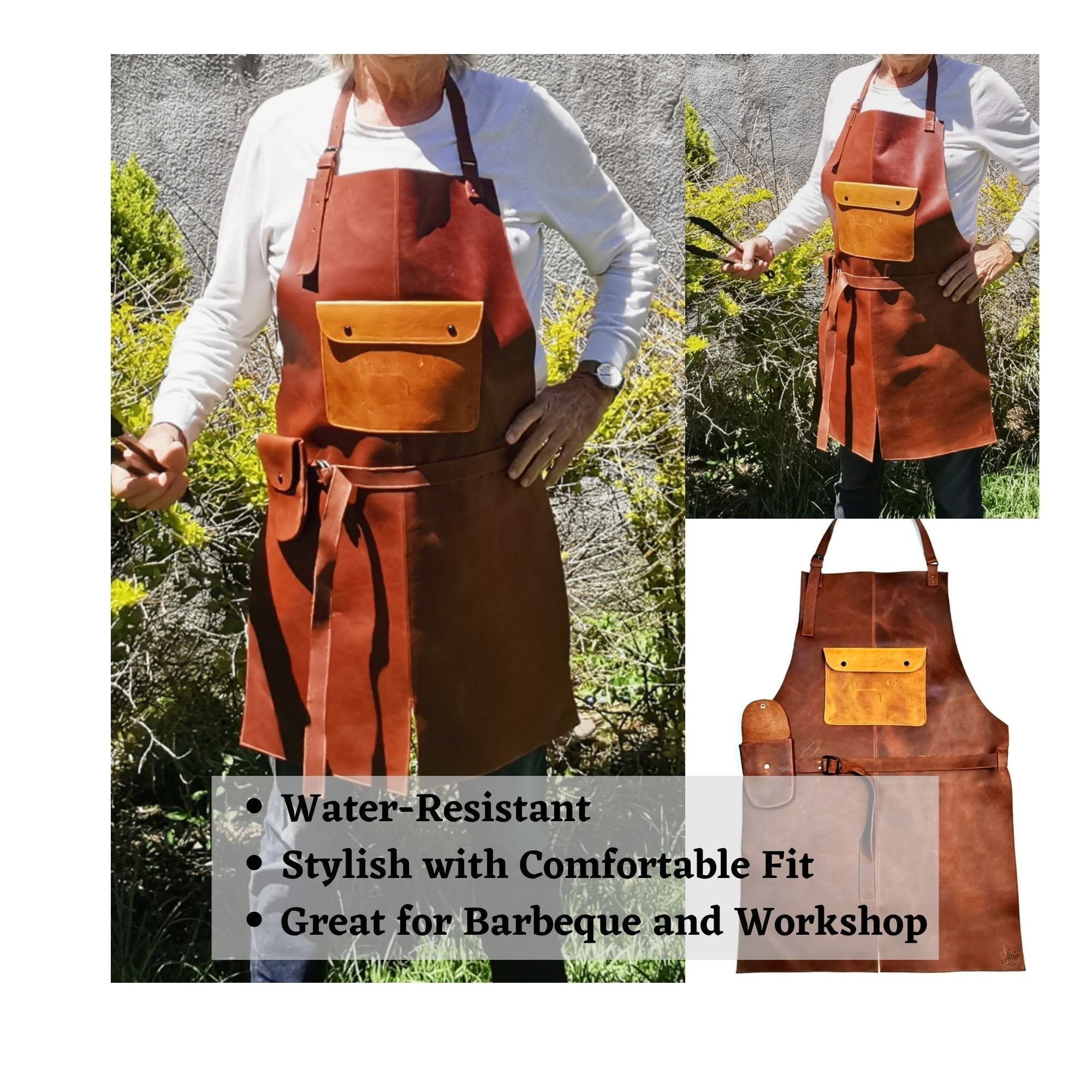 ELW Full Grain Leather Apron-Chest Pouch with Side Pocket, BBQ Apron ...