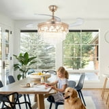 FINE MAKER 42" Crystal Ceiling Fan with Light Remote Chandelier with ...