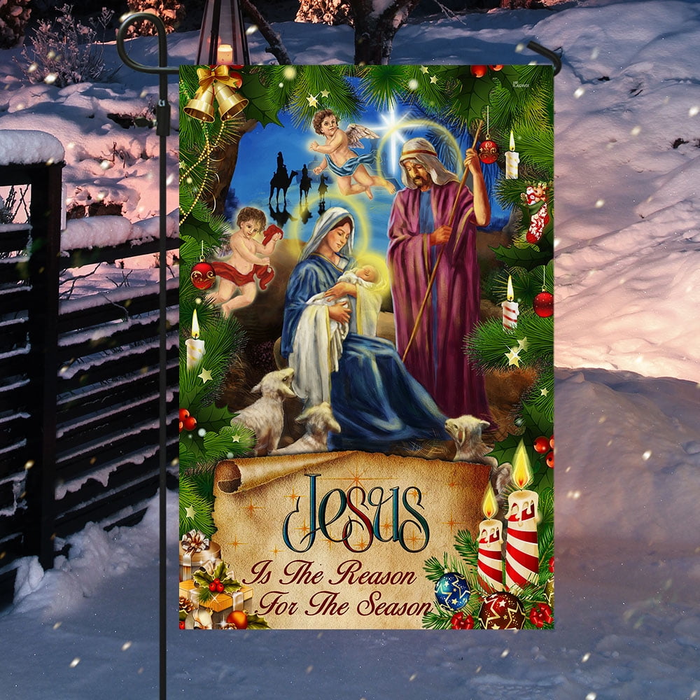 American Christmas Garden Flag 11.5" x 17.5" - Jesus Flag Nativity Of ...