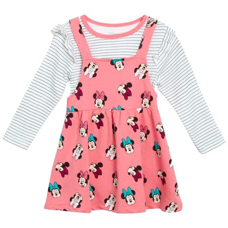 Disney Girl's Minnie Mouse Overall Dress- 2 Piece Jumper & Cotton Long ...