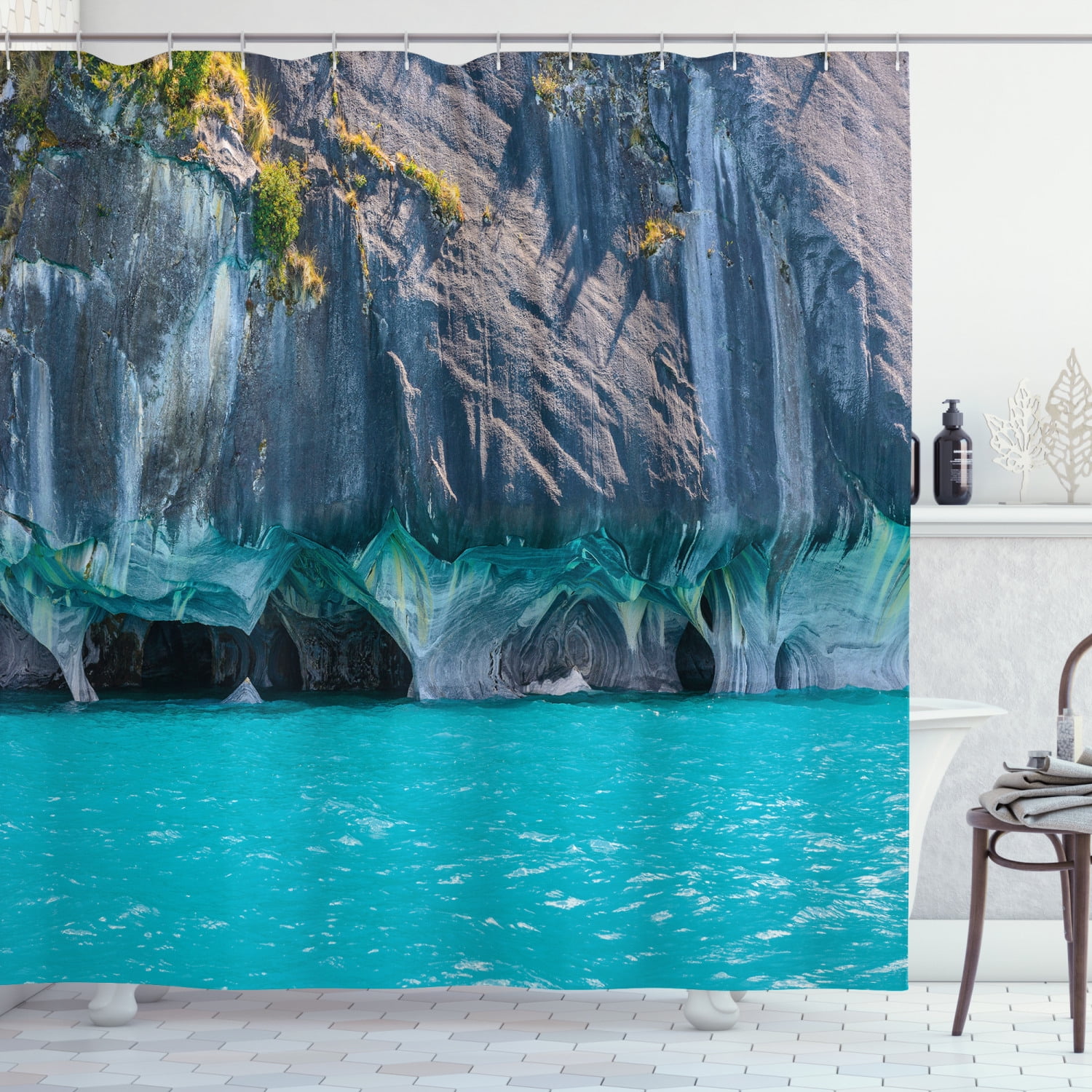 Ambesonne Turquoise Shower Curtain, Marble Caves Chile, 69"Wx75"L ...