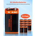 12 Pack 9V Alkaline Batteries, Long Lasting 9 Volt Square All-Purpose ...