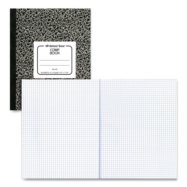 2PC National Composition Book, Quadrille Rule (5 sq/in), Black Marble ...