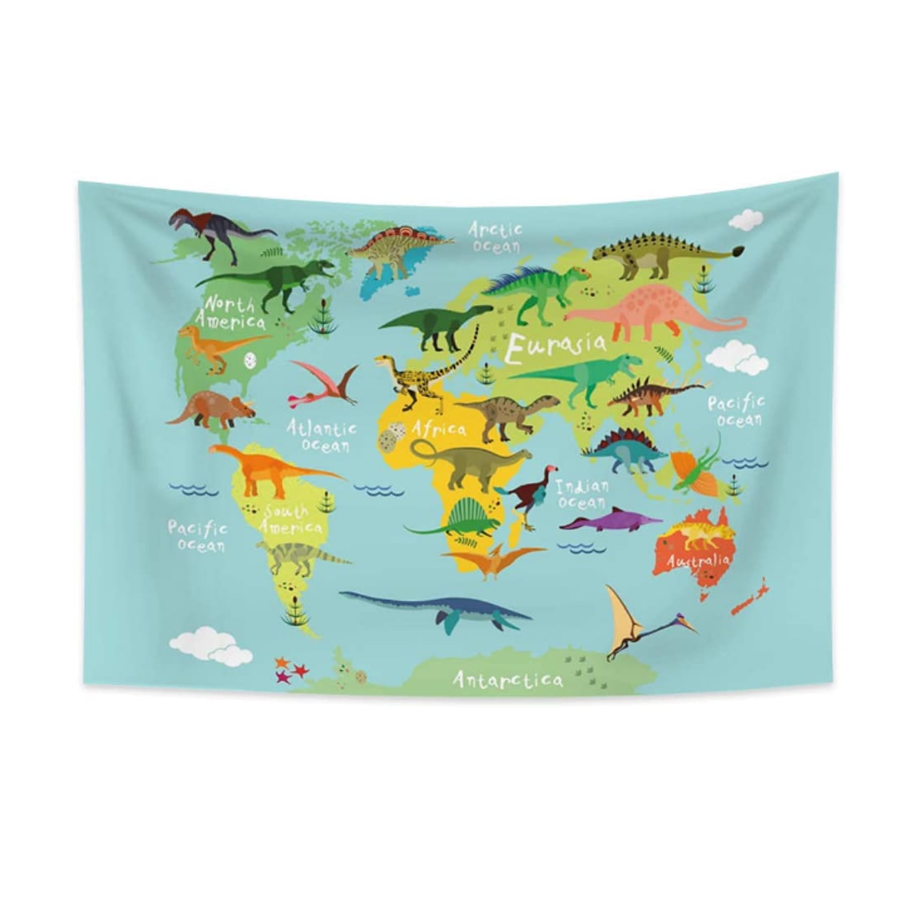 Cartoon World Map Tapestry Dinosaur Tapestry Wall Hanging
