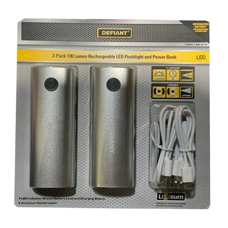 Defiant 2-Pack 130 Lumen Aluminum Rechargeable LED Flashlight ...