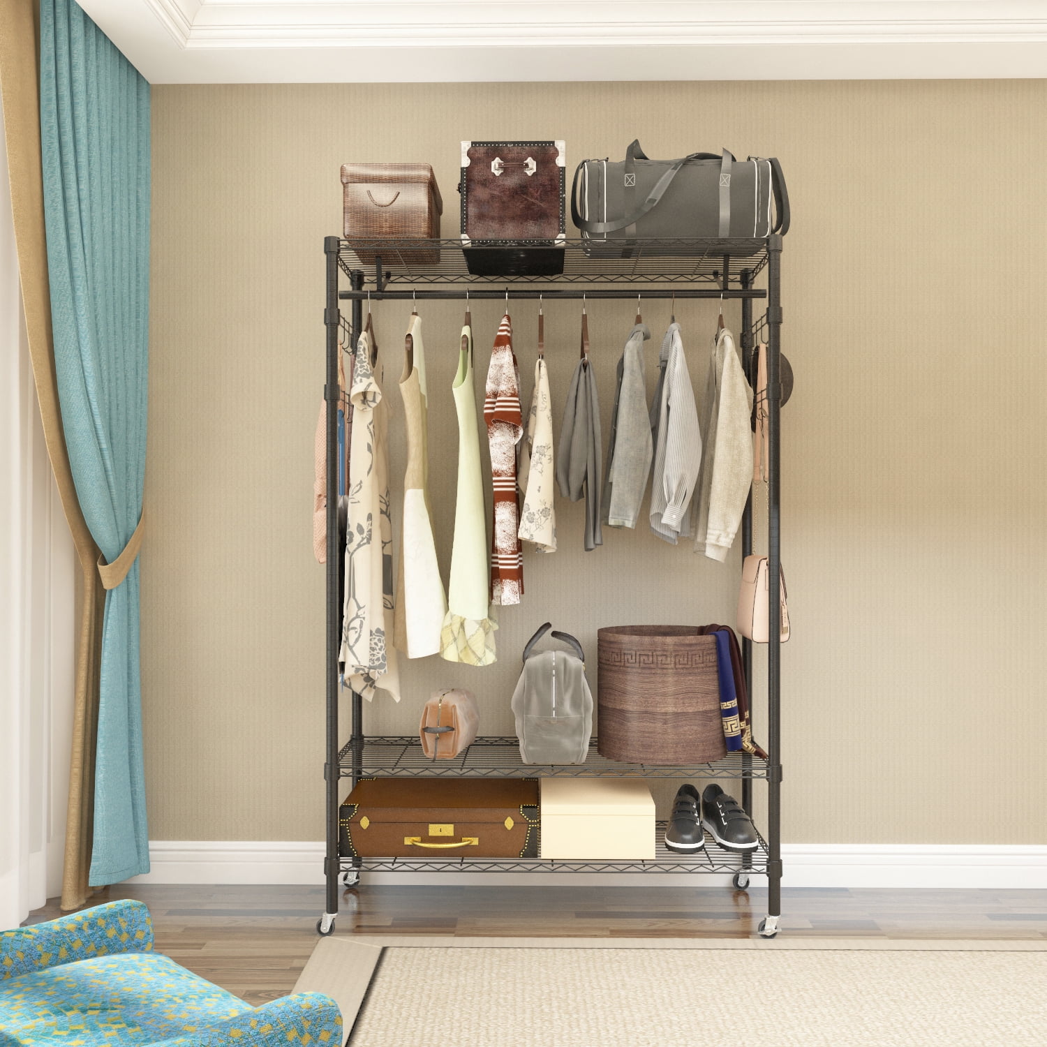 Winado Heavy Duty Rolling Garment Rack, Freestanding Closet System ...