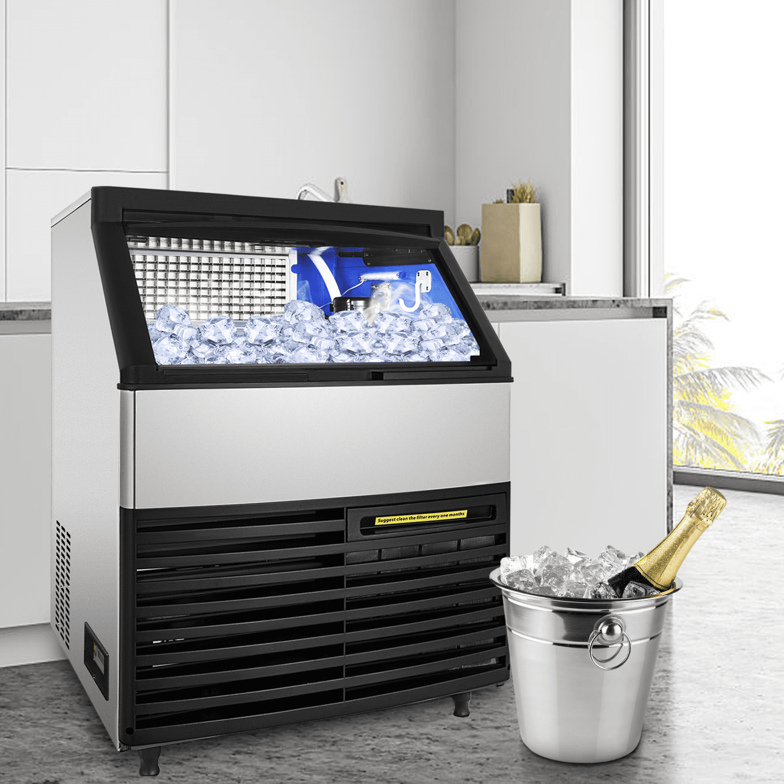 VEVORbrand Commercial Ice Maker 265lbs/24H, Clear Cube LED Panel, Air ...