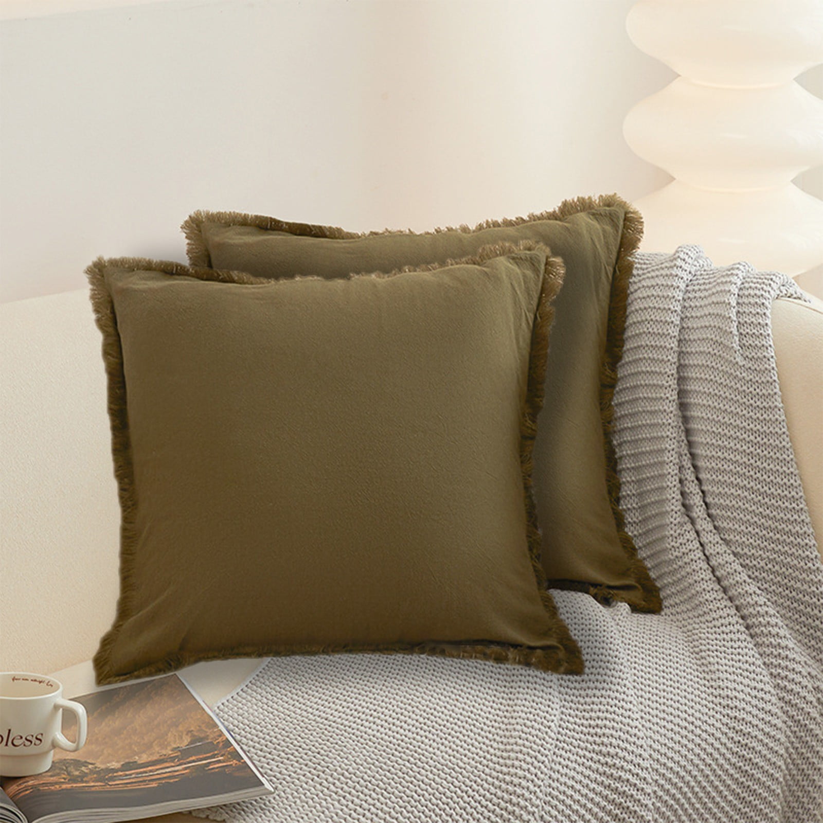 Click here for Dvkptbk Set Of 2 Linen Fringed Throw P-Illow Cover... prices