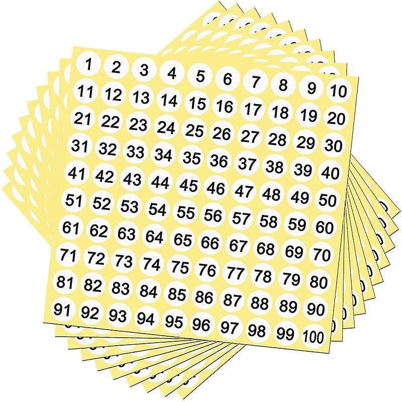 100 Sheets Number Labels Stickers 1-100 Numbers Round Stickers 0.4 Inch ...
