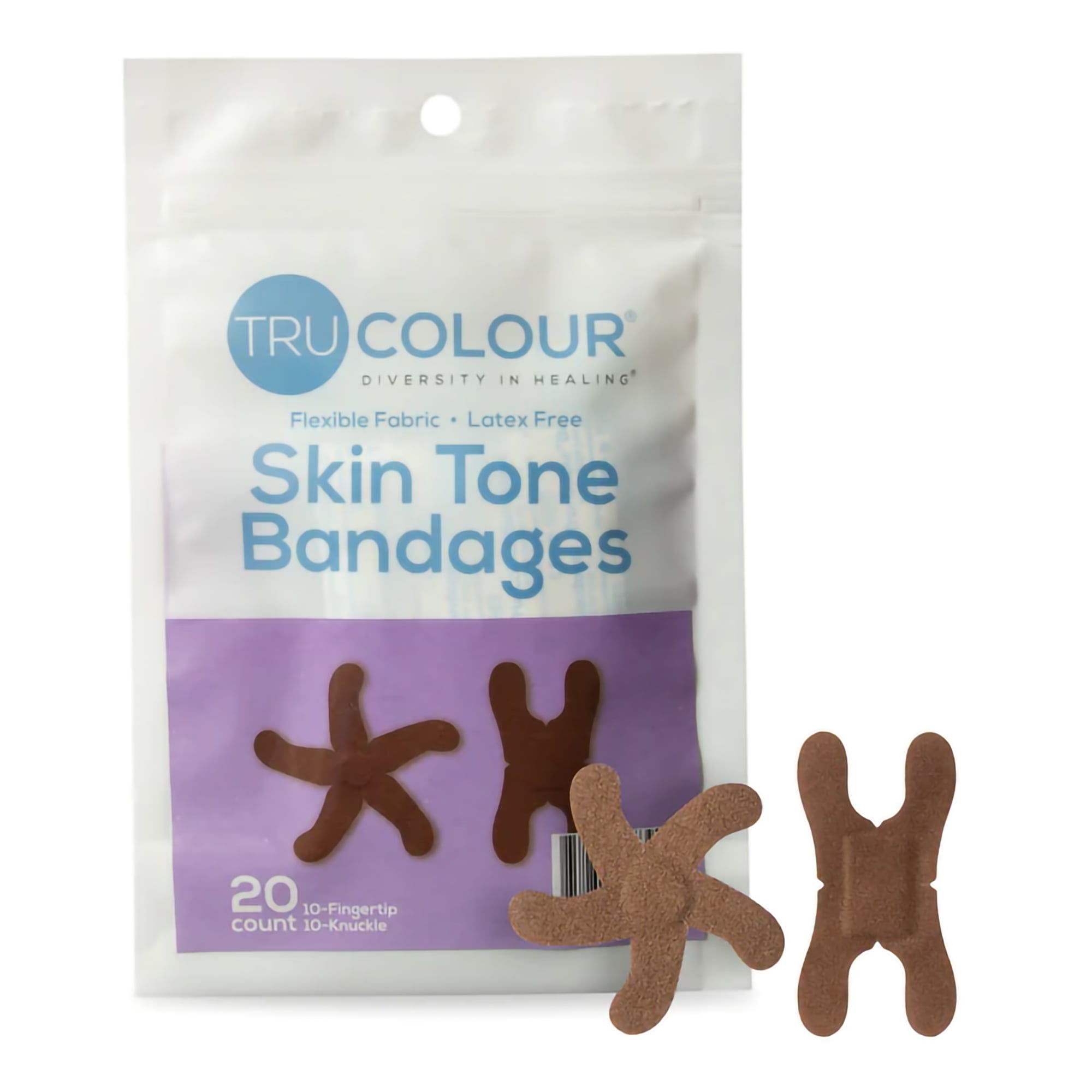 TruColour Skin Tone Bandages, Knuckle and Fingertip Shapes - Dark Brown ...