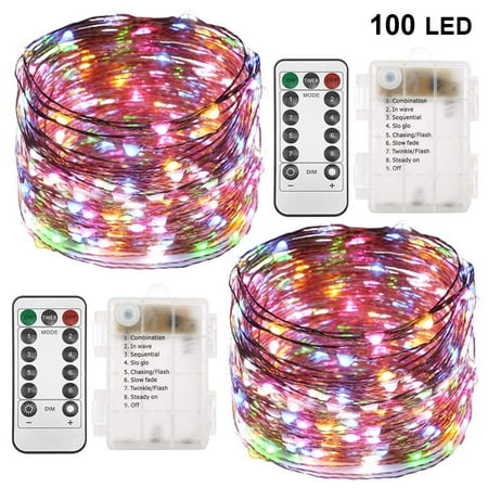 2 Pack 33 Feet 100 Led Fairy Lights Battery Operated with Remote ...