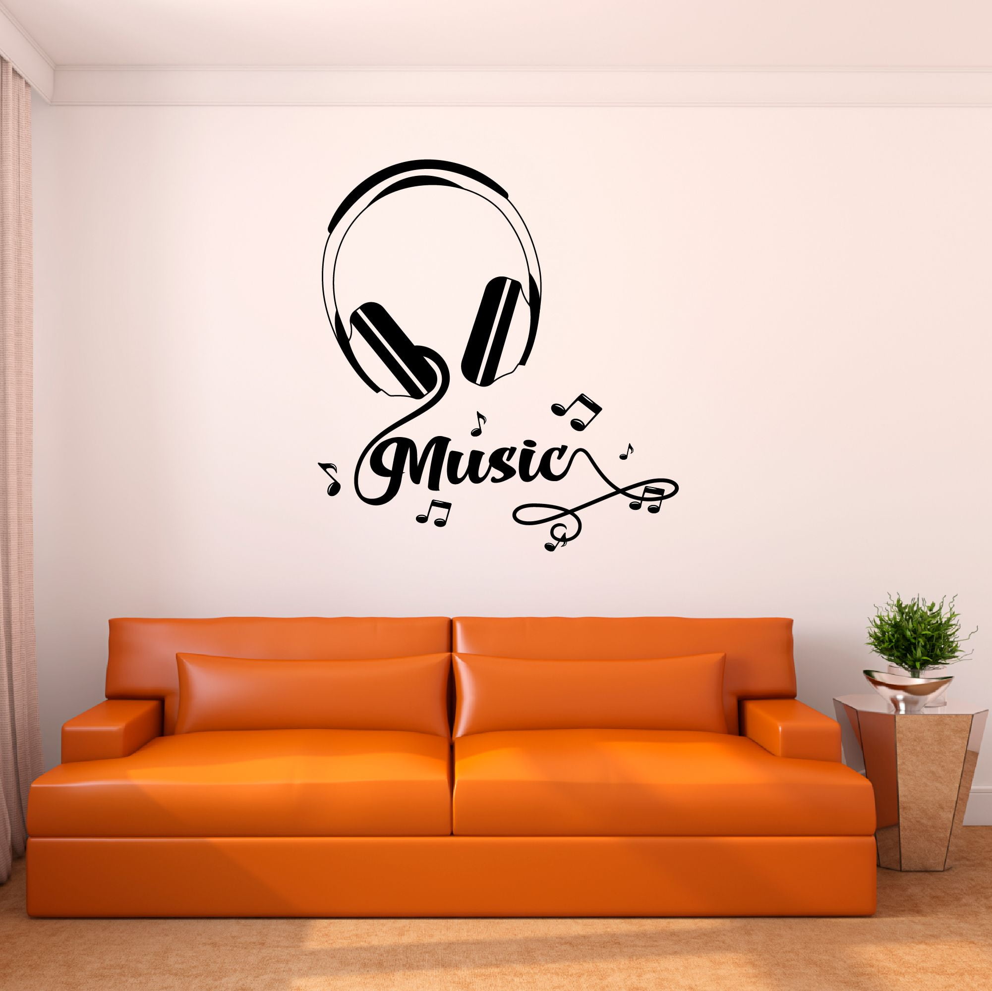 Music Wall Decal Dj Headphones Silhouette with Musical Notes Bedroom ...