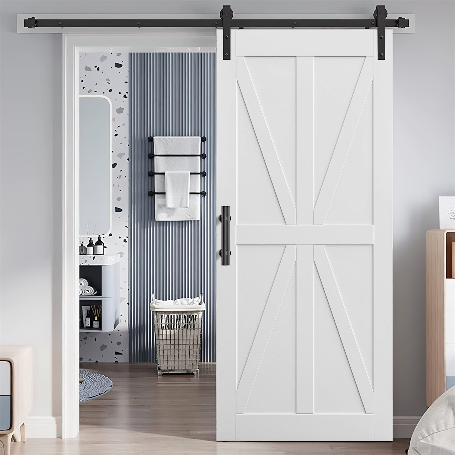 28" x 80" Sliding Barn Door, Star Style Wood Primed Standard Door Slab ...