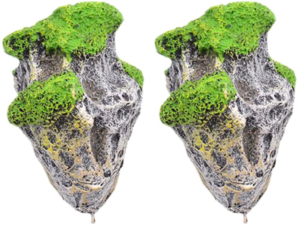 Pack 2 Floating Moss Rocks Stone Decorations Artificial Suspended Rock ...