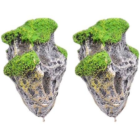Pack 2 Floating Moss Rocks Stone Decorations Artificial Suspended Rock ...