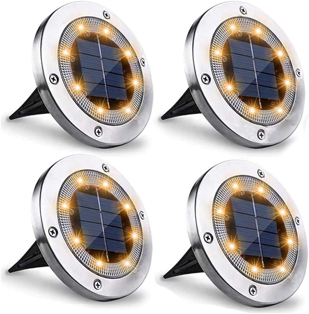 LINLIN 4Pack Solar Garden Lights, 8 LED Solar Ground Lights Disk Lights ...
