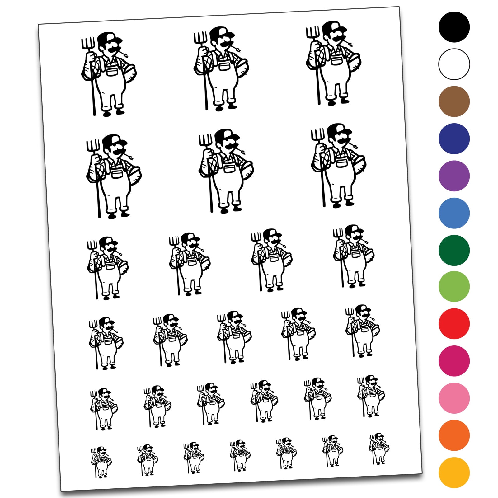 Farmer with Overalls and Pitchfork Water Resistant Temporary Tattoo Set ...