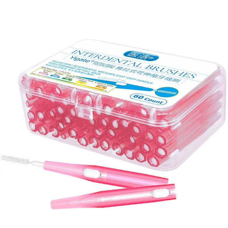 60 Pcs/Pack Push-Pull Interdental Brush Gum Interdental Tooth Brush ...
