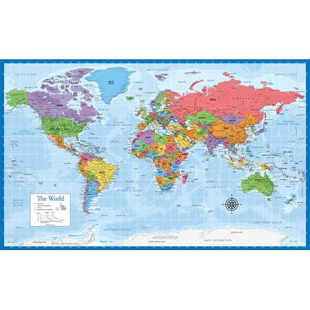 Laminated World Map - 18" x 29" - Wall Chart Map of the World - Made in ...