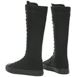 ANUFER Girls Womens Fashion Knee High Lace-Up Canvas Boots Pure Black ...