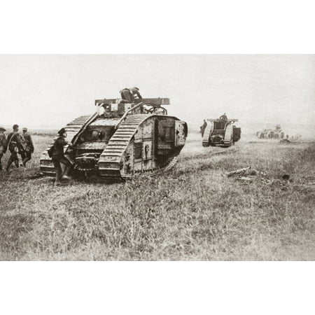World War I: British Tanks. /Nbritish Tanks Advancing Across A ...